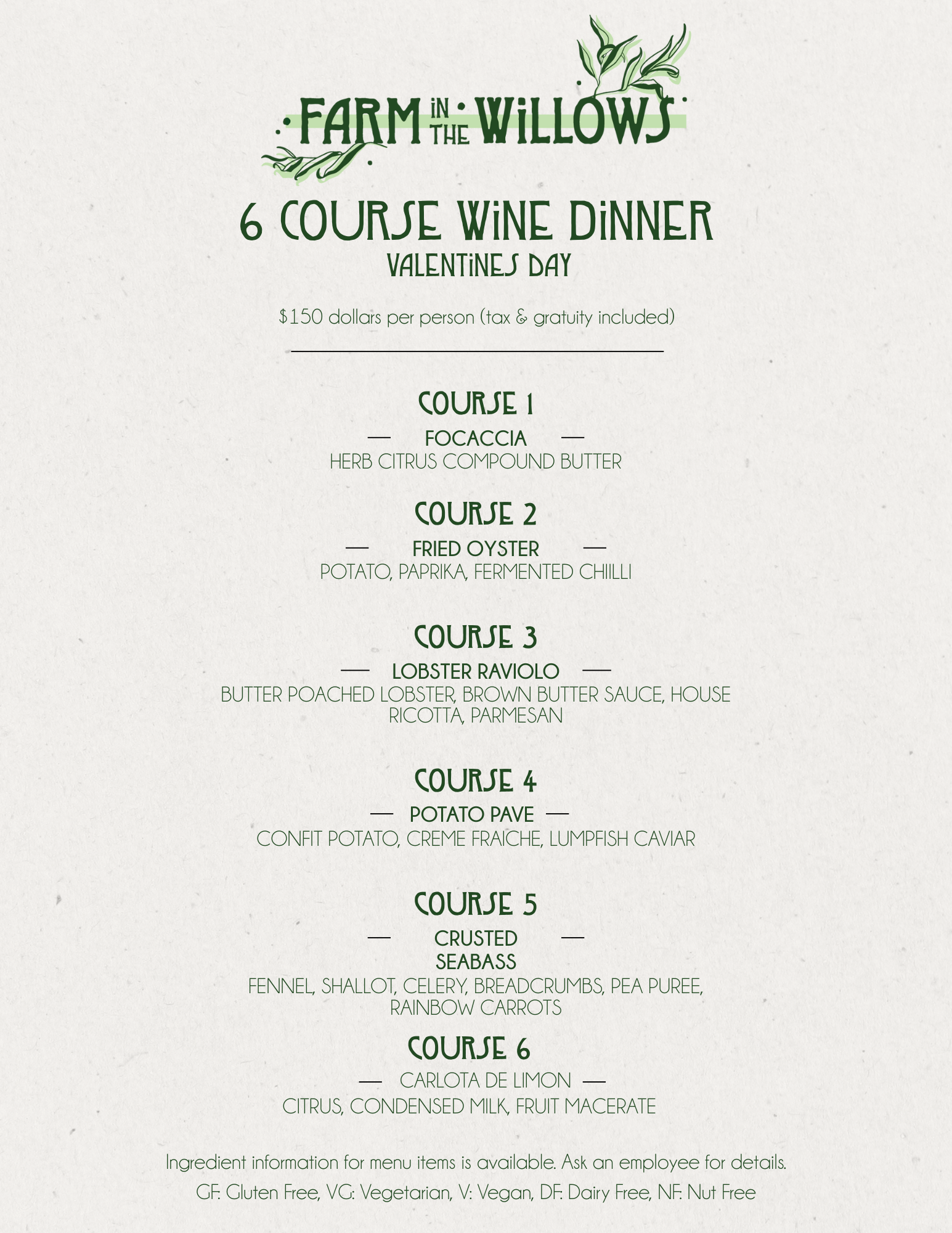 Valentine's Day 6 Course Wine Dinner - Treleaven Wines
